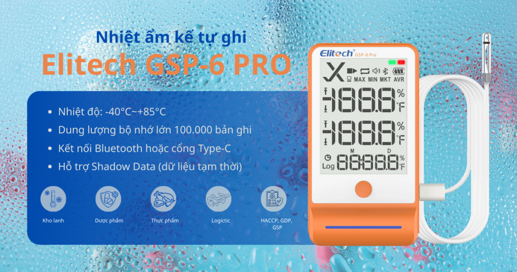 Nhiệt ẩm kế tự ghi Elitech GSP-6 Pro | Bluetooth, -40~85°C